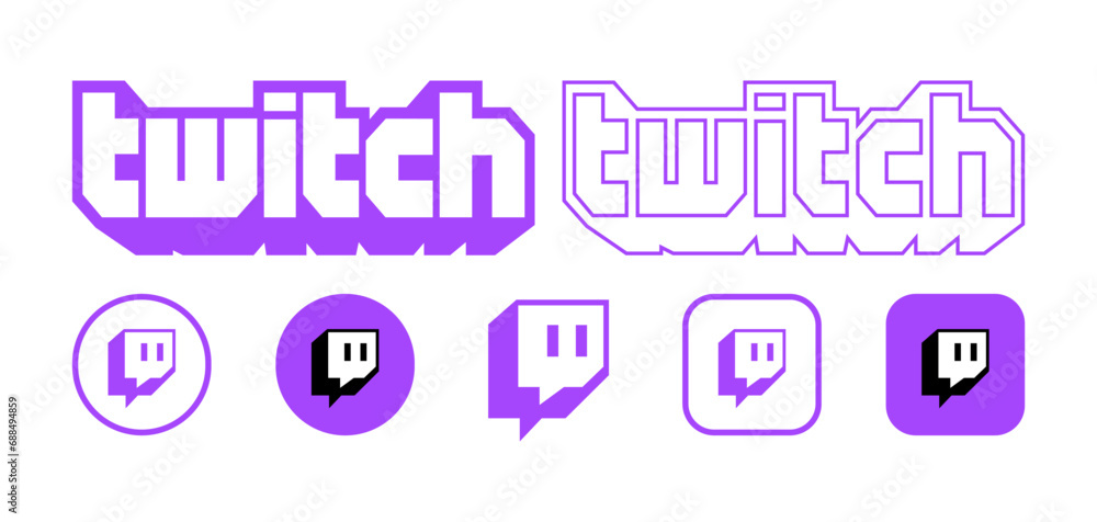 Twitch social media logo icons. Isolated set of streaming platform ...