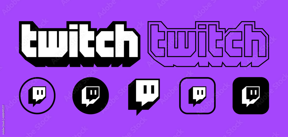 Twitch social media logo icons. Set of streaming platform Twitch logo ...