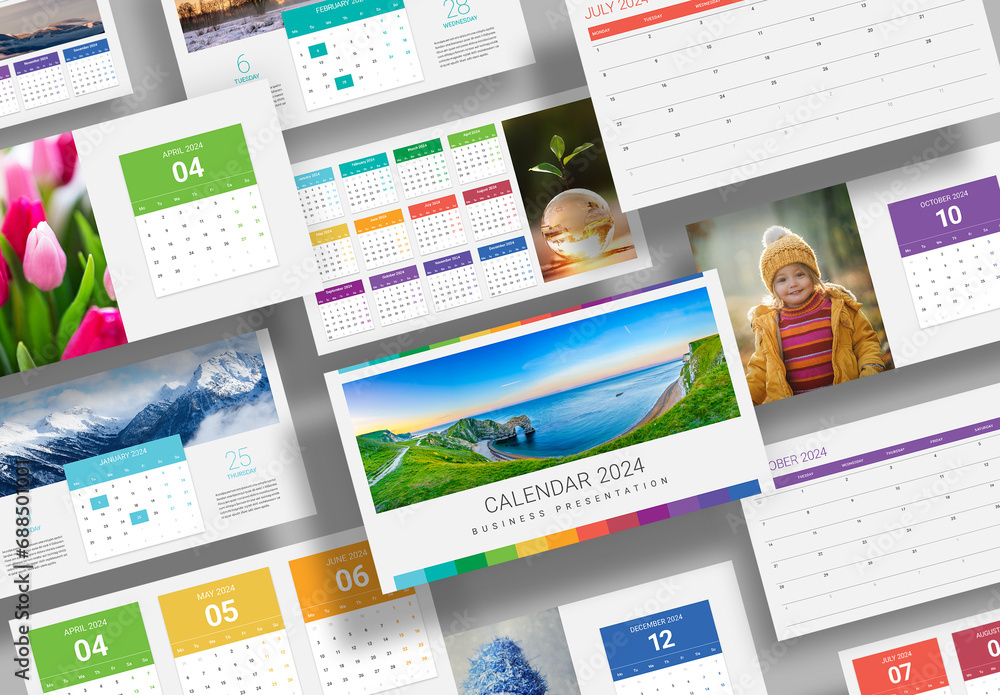 Calendar 2024 Presentation Layout with Colorful Accents Stock Template ...