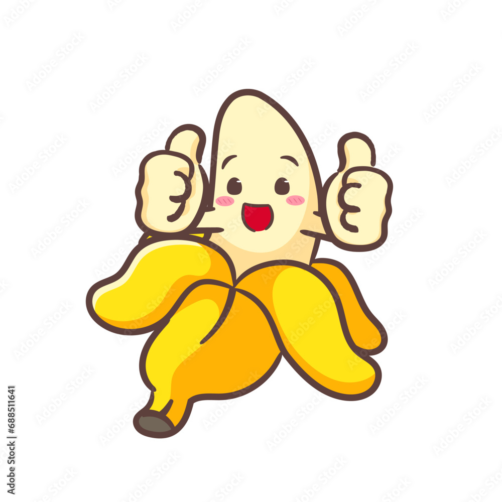 Cute banana showing thumbs up cartoon vector illustration. Fruit and ...
