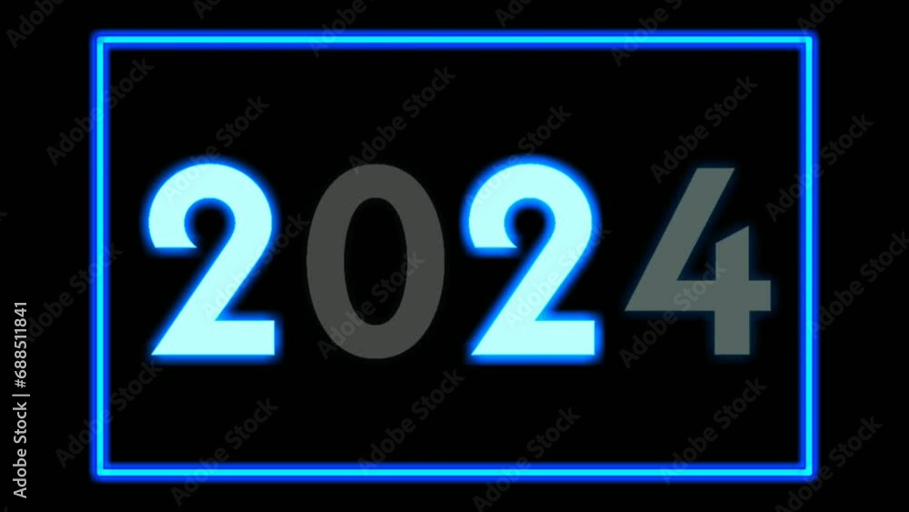 Neon Blue number 2024 animation motion graphics on black background ...