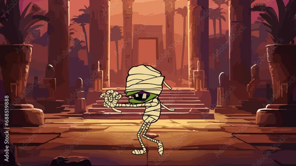 Cartoon Mummy Animation. An animated video of a cartoon mummy walking ...