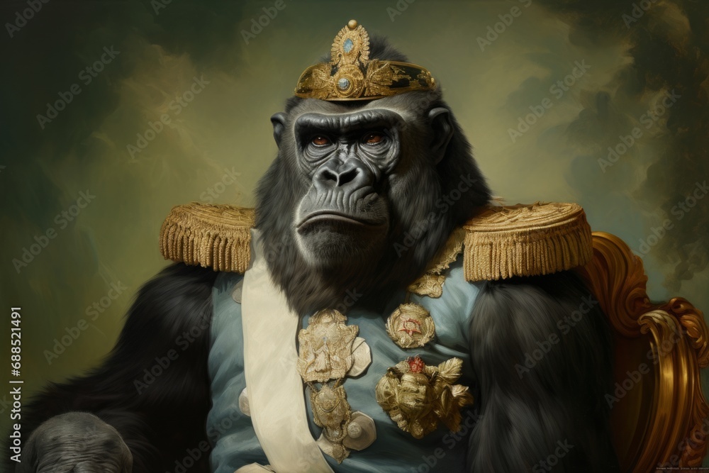 Gorilla, Portrait, Napoleonic, Official, Throne, Painting, 3D, Crown ...