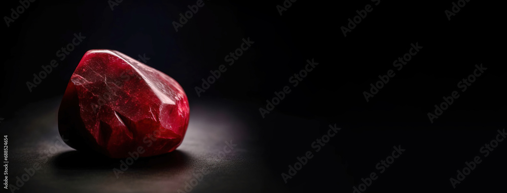 Red beryl is a rare precious natural stone on a black background. AI ...