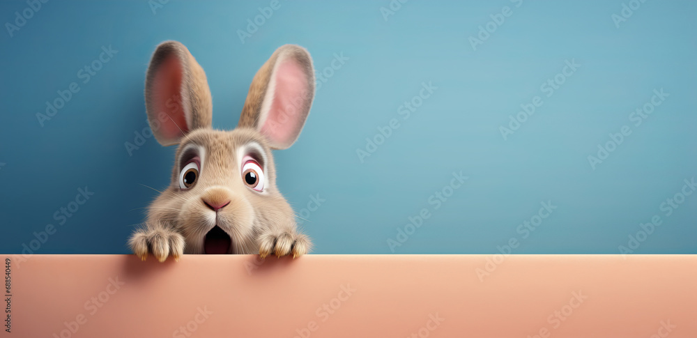 cartoon scared bunny expresses great surprise while looking at the ...