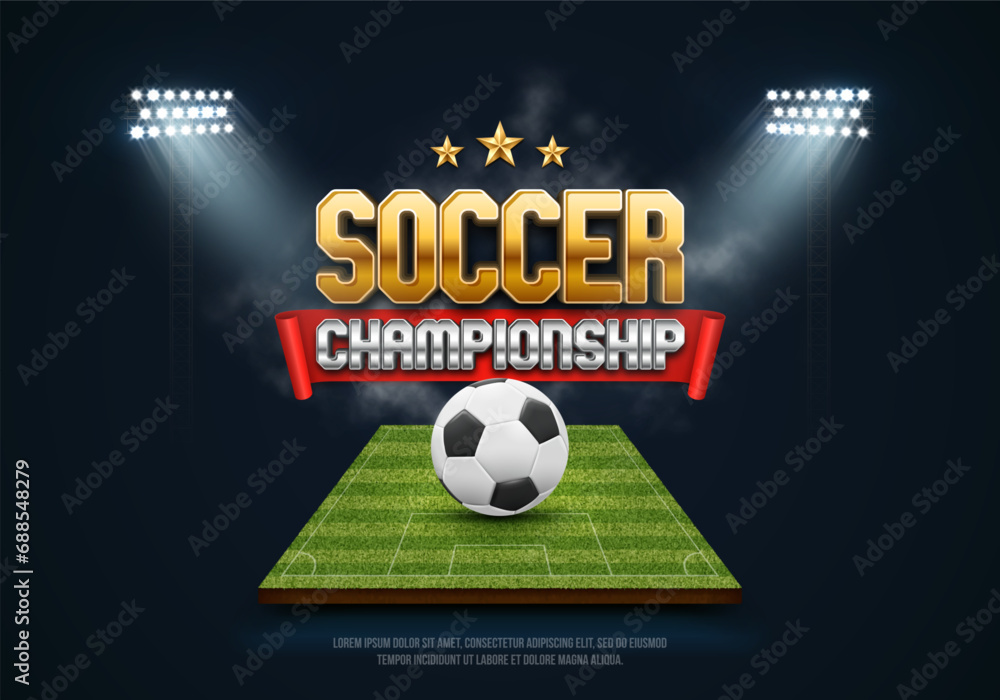 Football championship with green field and ball. Banner or poster for ...