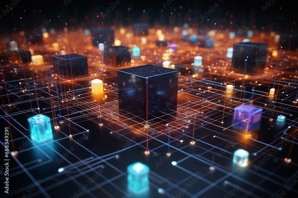 An artistic image visualizing a quantum computer's qubit network, showing intricate connections ...