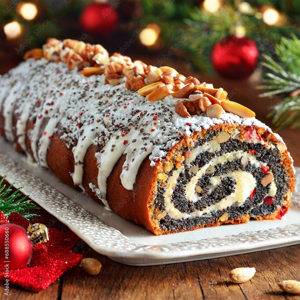 Makowiec, rolada makowa. Polskie, tradycyjne ciasto na Boże Narodzenie ...