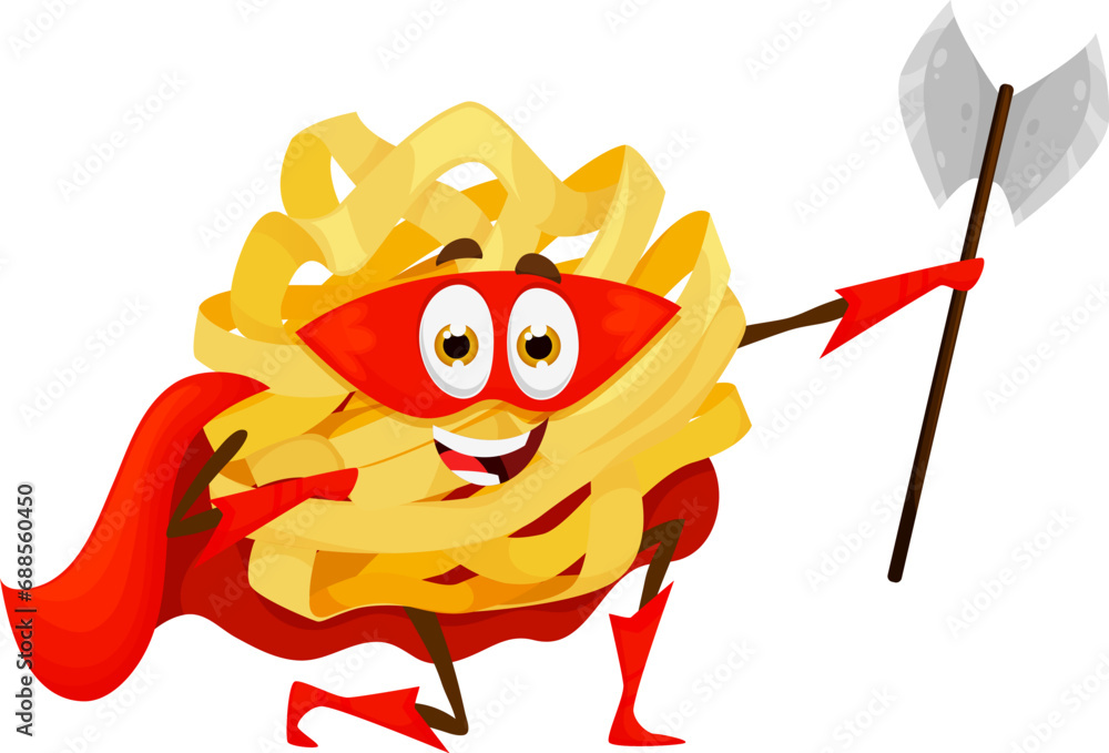 Cartoon pasta superhero, fettuccine character in super hero costume ...