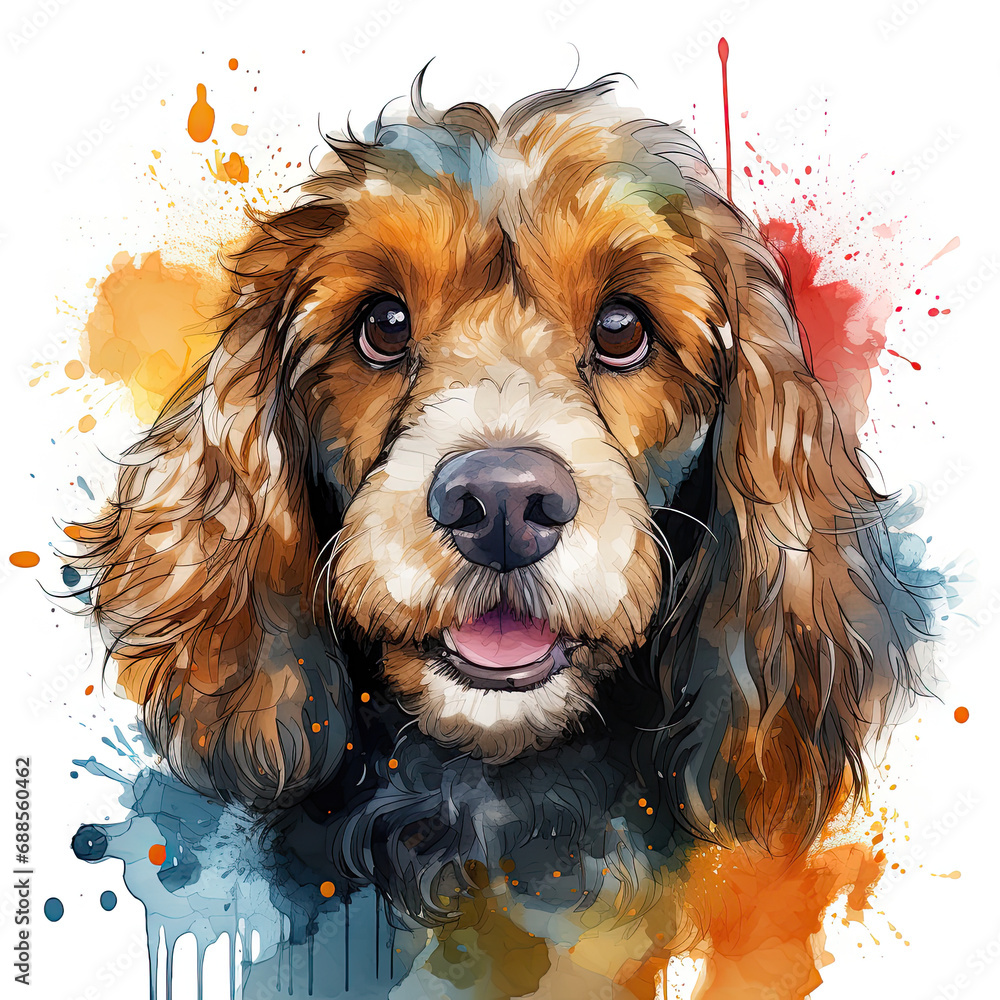 watercolor Cavapoo clipart, Generative Ai Stock Illustration | Adobe Stock