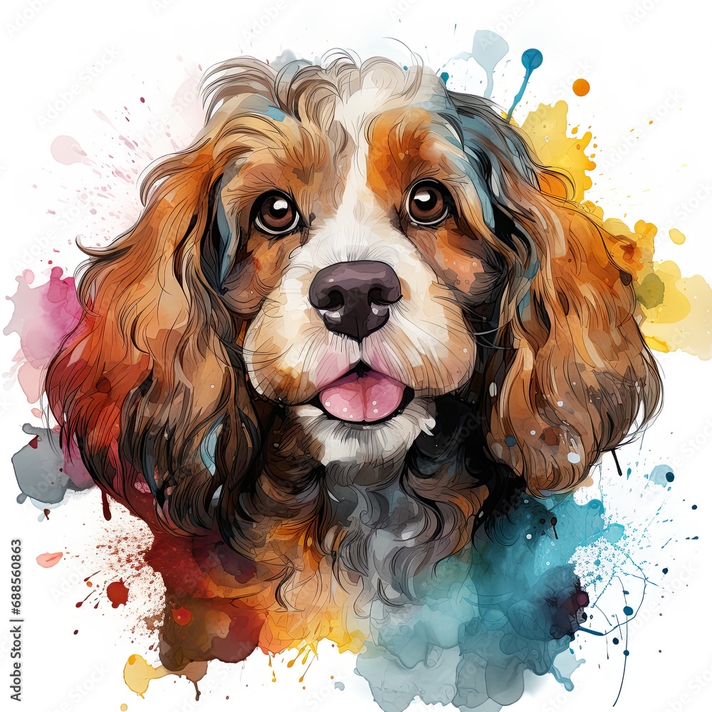 watercolor Cavapoo clipart, Generative Ai Stock Illustration | Adobe Stock