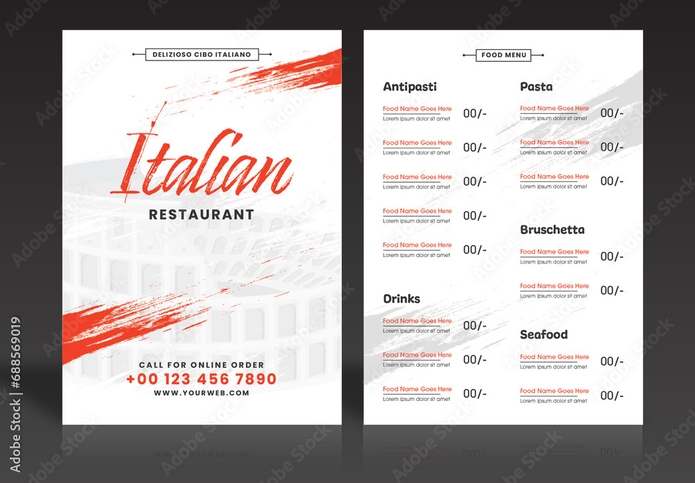 Italian Restaurant Menu Card Design Stock Template | Adobe Stock