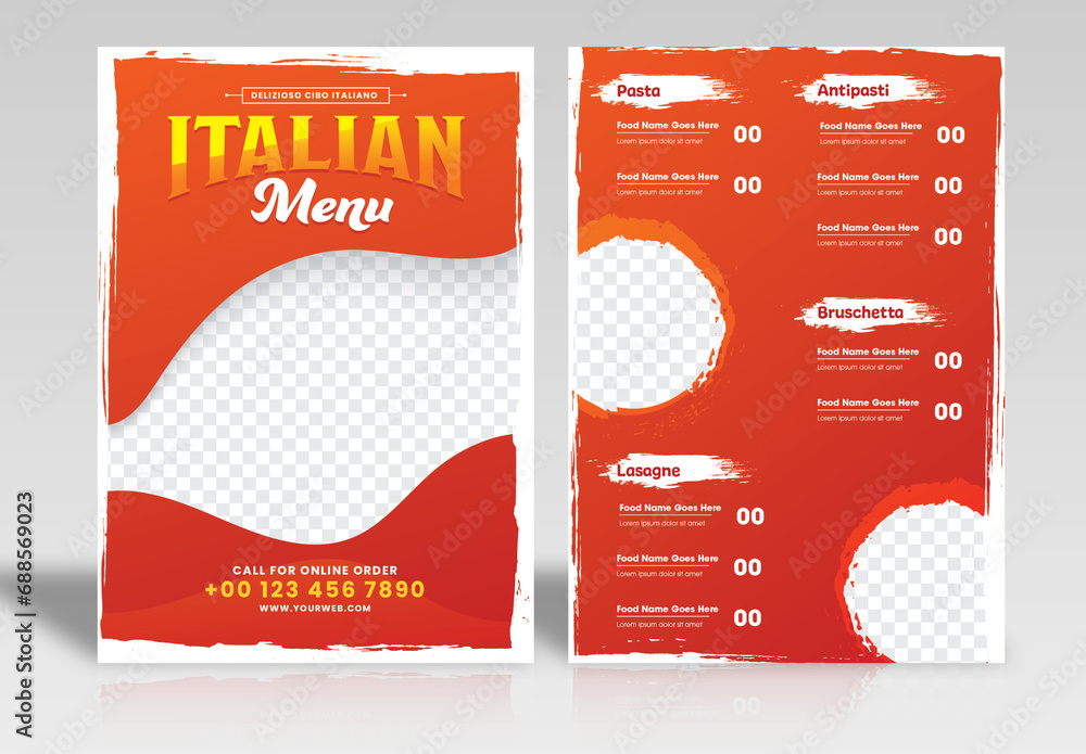 Double-Side of Italian Menu Card for Restaurant. Stock Template | Adobe ...