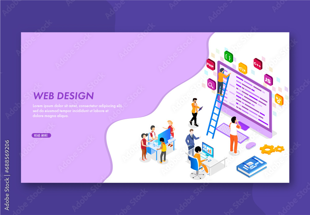 Website Development Concept Based Landing Page, Isometric Developers ...