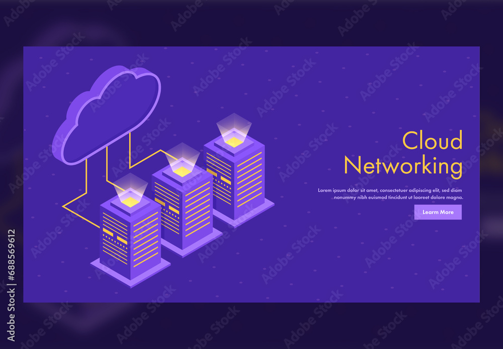 Responsive Landing Page Design, Isometric Cloud Connected with Three ...