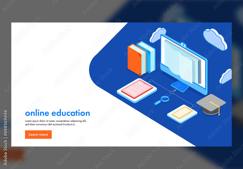 Online Education Concept Based Landing Page with Isometric E-Book in ...