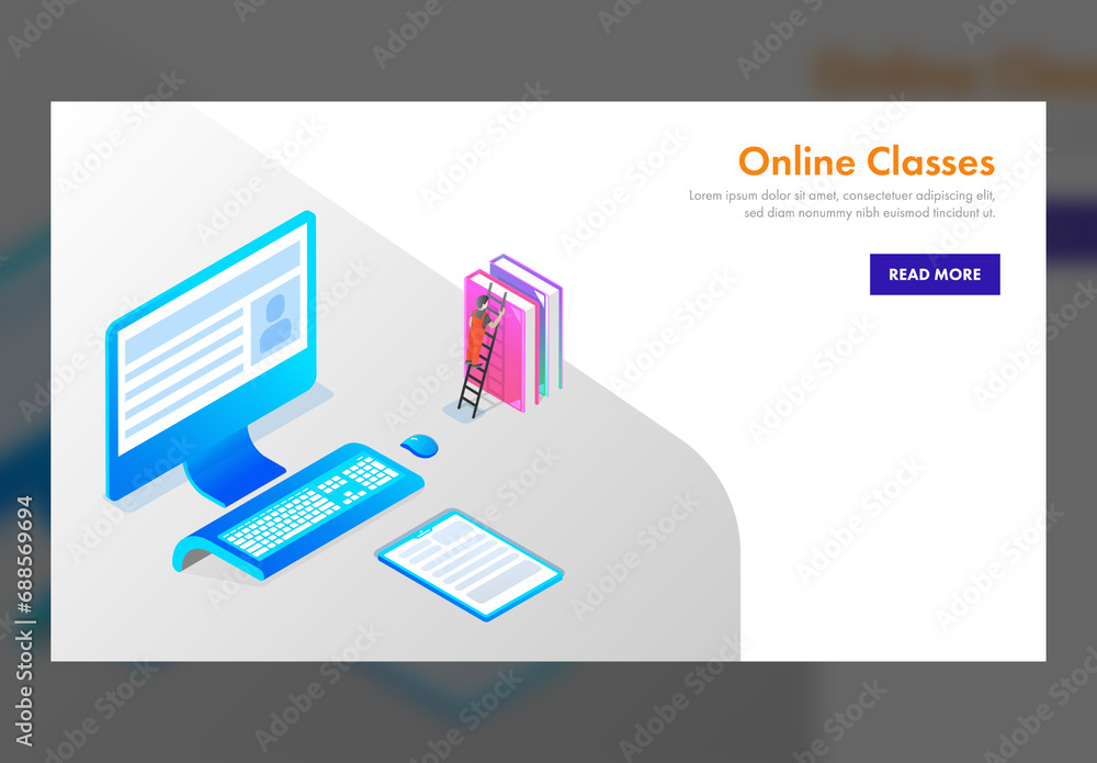 Online Classes Concept Based Landing Page with Isometric Desktop and ...