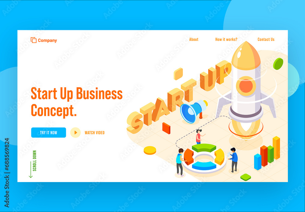 Startup Business Concept Based Landing Page with 3D Text, Rocket and ...
