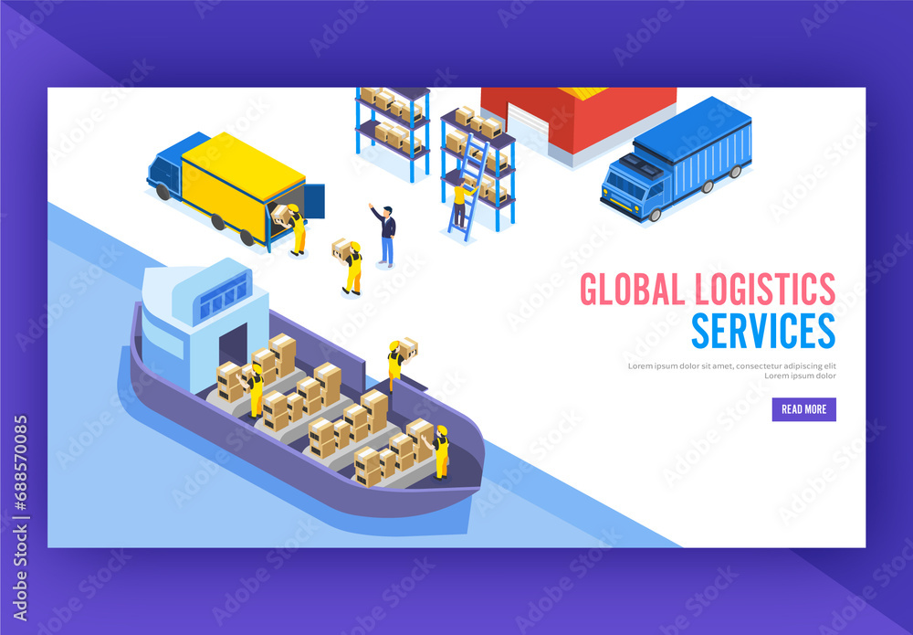 Global Logistics Service Concept Based Landing Page With Workers Loaded ...