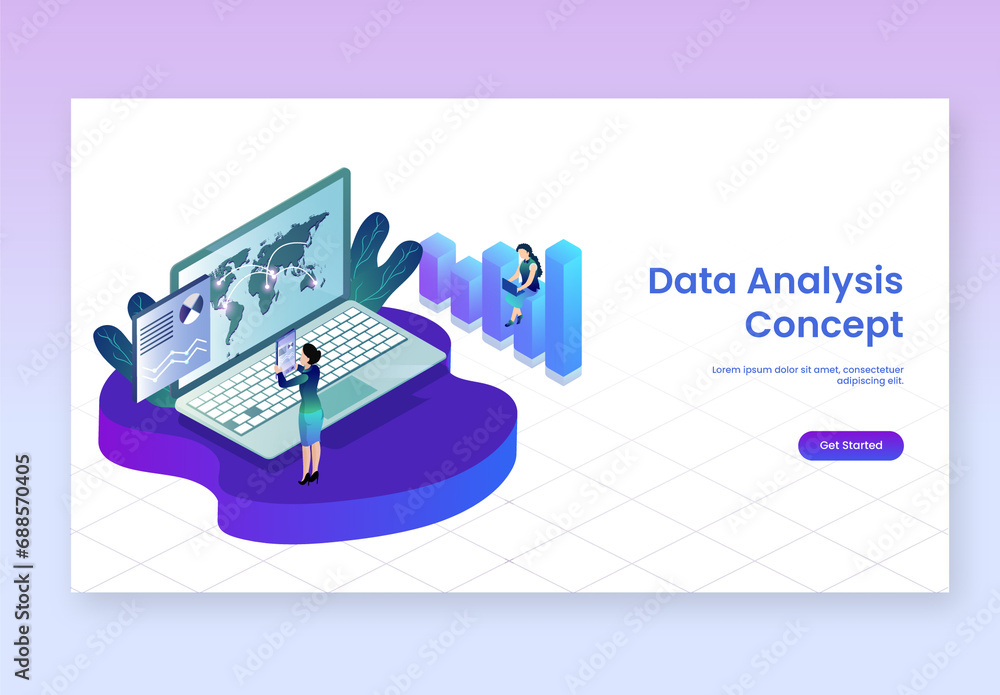 Data Analysis Concept Based Landing Page With World Map in Laptop ...
