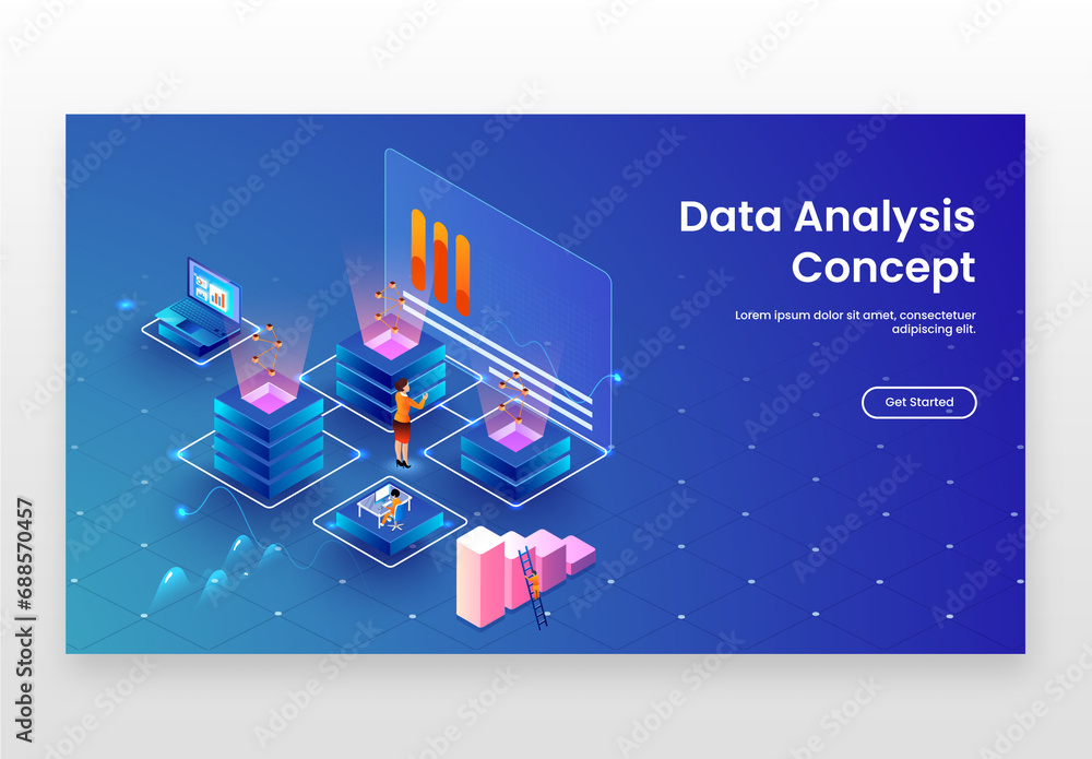 Data Analysis Concept Based Landing Page in Blue Color, Business People ...