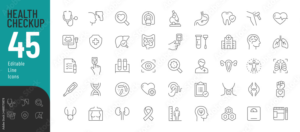 Health Checkup Line Editable Icons set. Vector illustration in modern ...