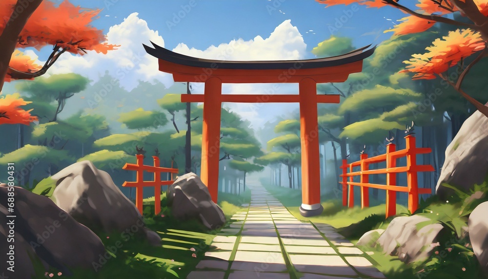 torii japanese gate torii forest background concept art digital ...