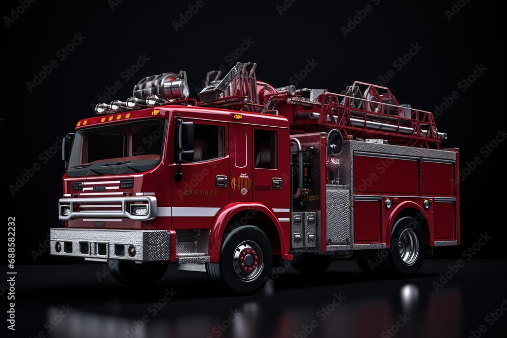 Red fire truck emergency vehicles. The fire engines are with ladders ...