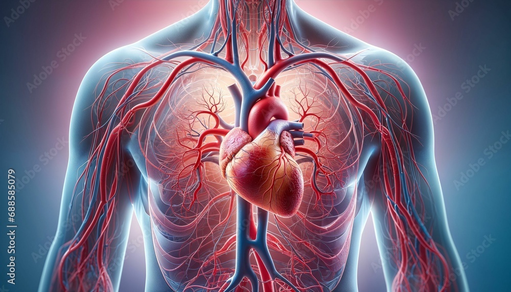 AI-generated illustration of the human cardiovascular system, showing ...