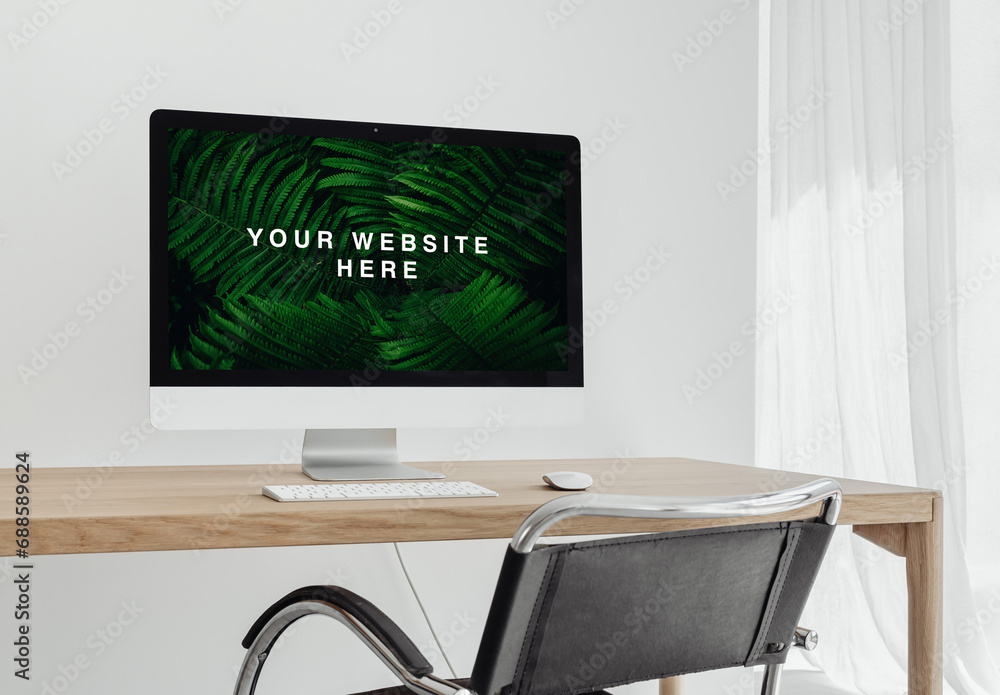 Computer Pro on Desk Mockup Stock Template | Adobe Stock