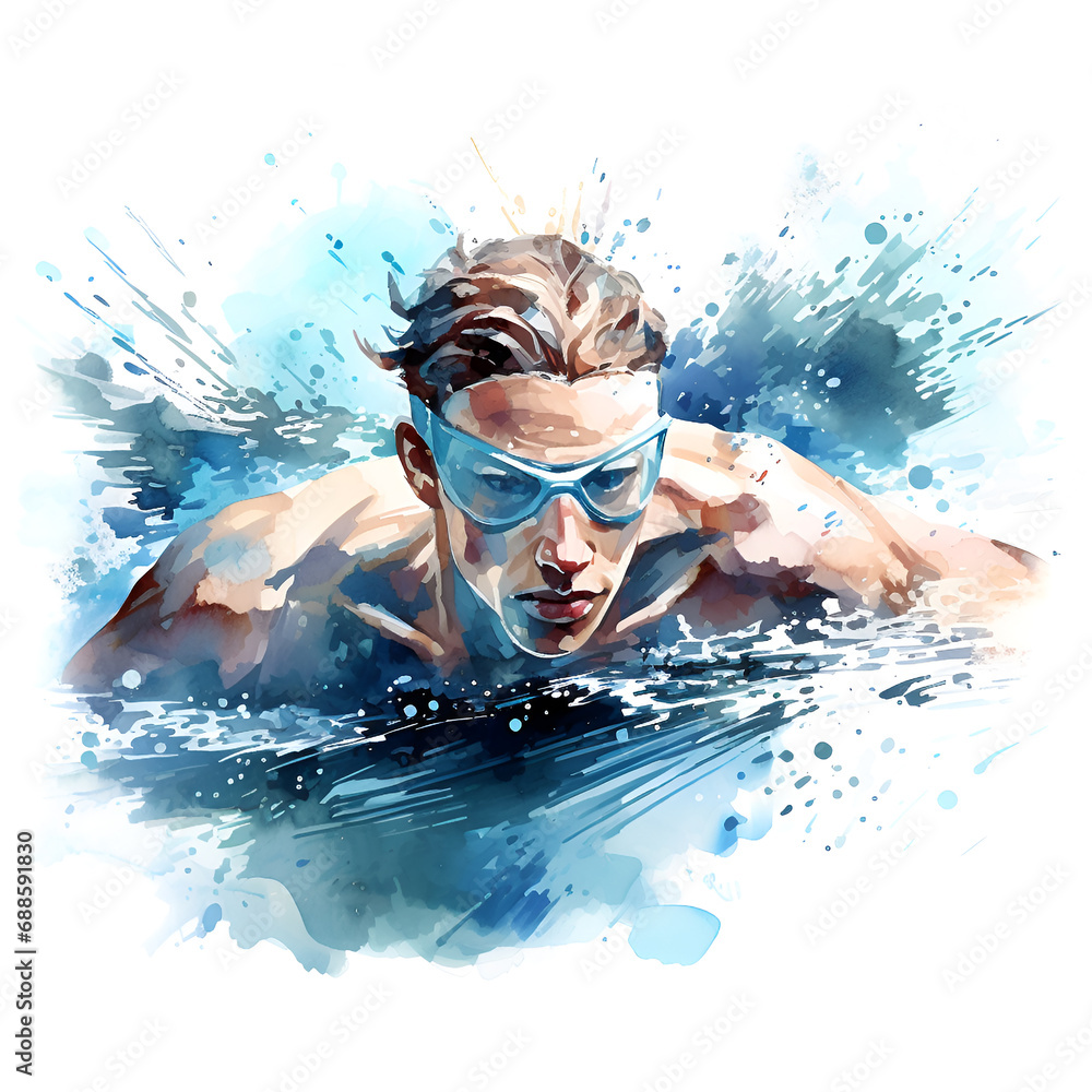 The swimmer is painted with watercolor paints Stock Illustration ...