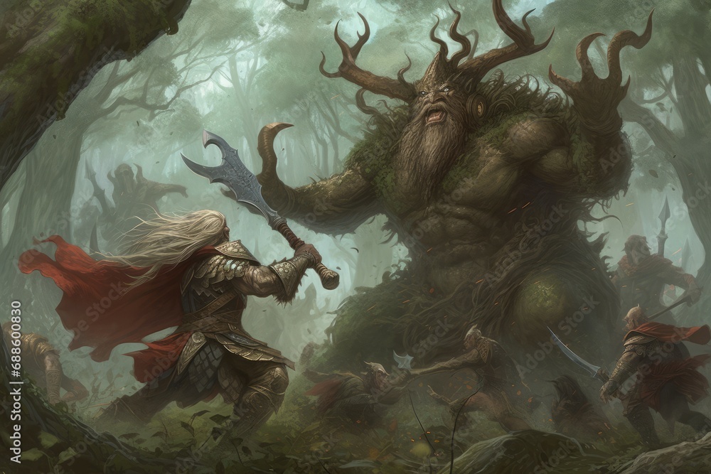 Thor fighting spirits. Brave and mighty warrior battles fearsome giant ...