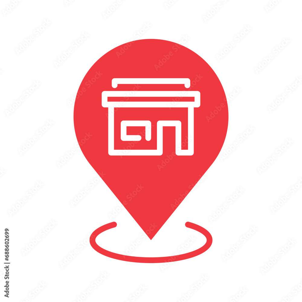 Minimarket pin icon. Red colored shopping location icon. buy and sell ...