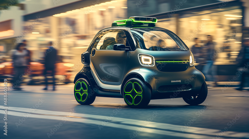 Electric Mini Mobility Vehicles Self-Driving on a City Street with ...