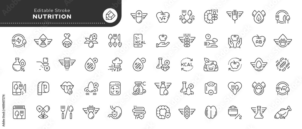 Set of line icons in linear style. Series - Nutrition. Proper nutrition ...