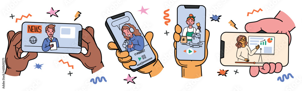 Human hands with smartphone on white background. People holding phone ...