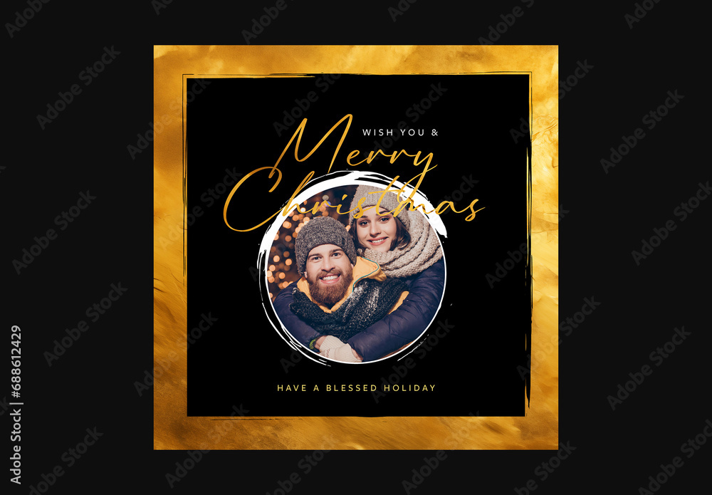 Christmas Layout For Social Media With Photo Placeholder and Gold ...