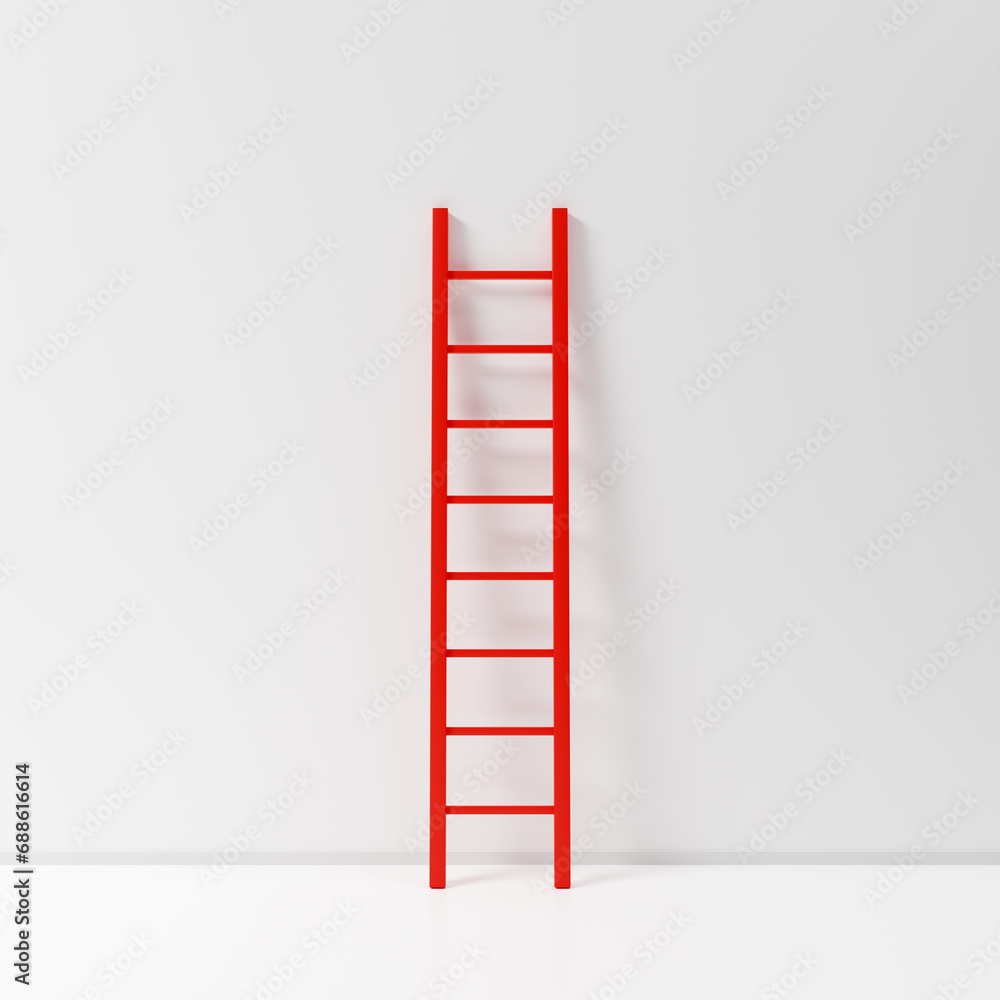 Red ladder near wall. White wall with steps. Staircase as metaphor for ...