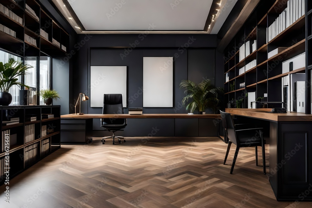 The CEO's office features a luxurious interior design featuring a ...