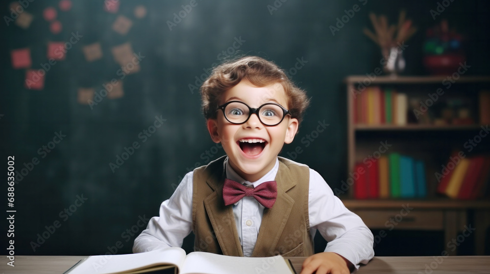 Smart kid in class, Imagination, Success, idea, and creative concept ...