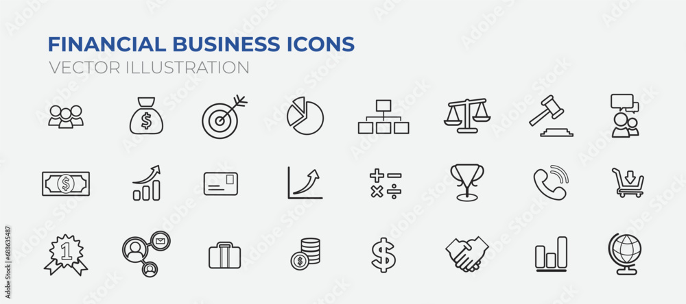 Business and finance web icon set - outline icon collection, Editable ...
