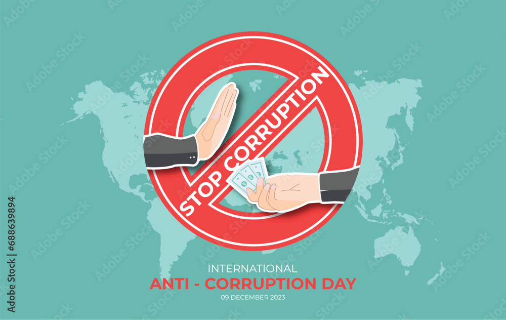 International Anti Corruption day background with world map. Hand ...