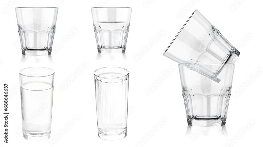 Transparent glass beaker with and without water. Transparent bottom ...