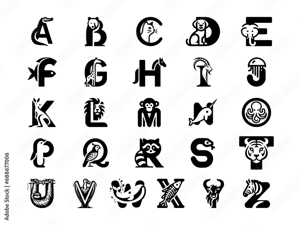 Vetor do Stock: Animal Alphabets SVG, Alphabet SVG, Alphabets SVG ...