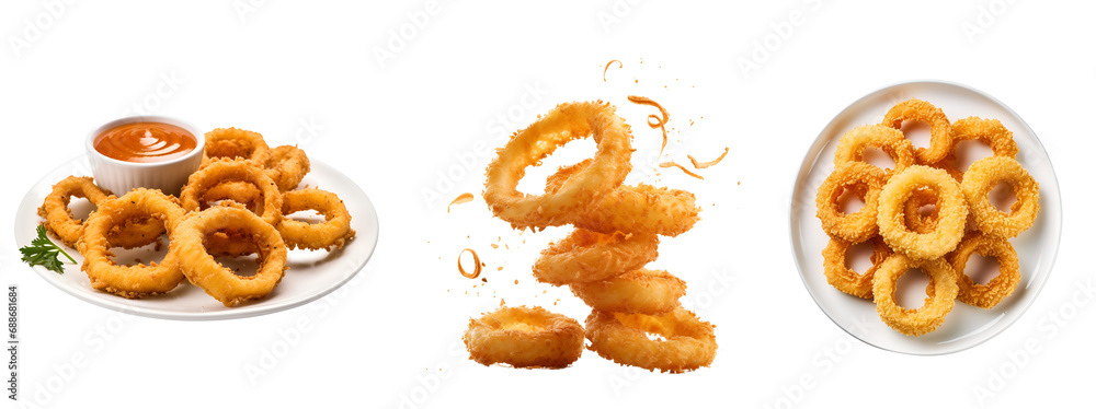 Set View of Onion Rings Group from Top and Side, Isolated on ...