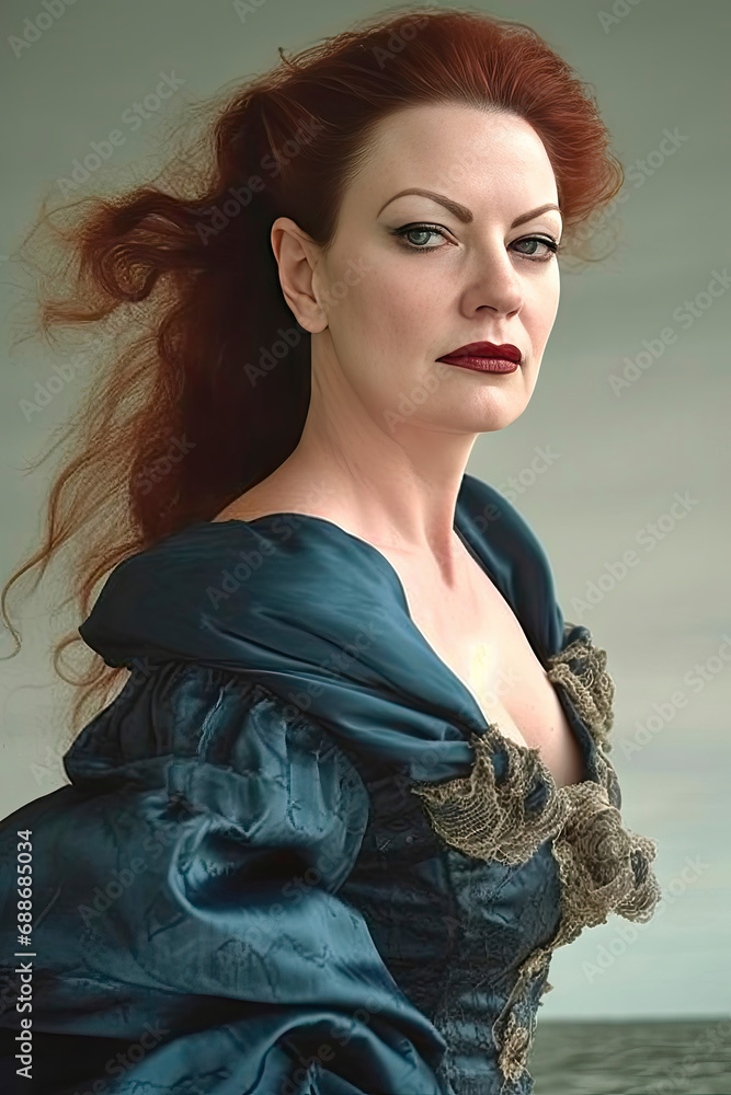 An exquisite portrayal of an elegant lady in a baroque dress, exuding ...
