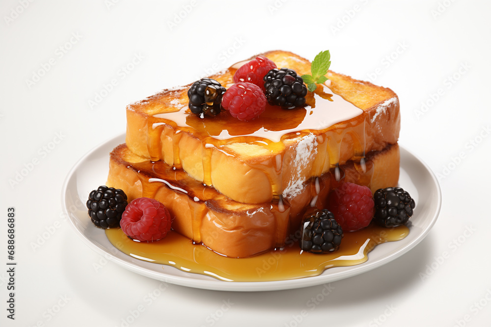 French toast con frutti di bosco, more e lamponi e sciroppo d'acero o ...
