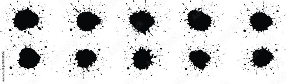 Set of black ink splat, Ink drops and splashes. Liquid paint drip drop ...