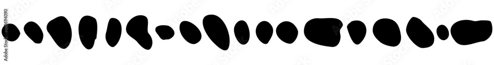 Stripe of dots and spots of different sizes and different shapes ...