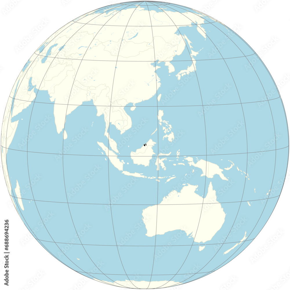 Brunei Darussalam positioned at the center of the world map in an ...